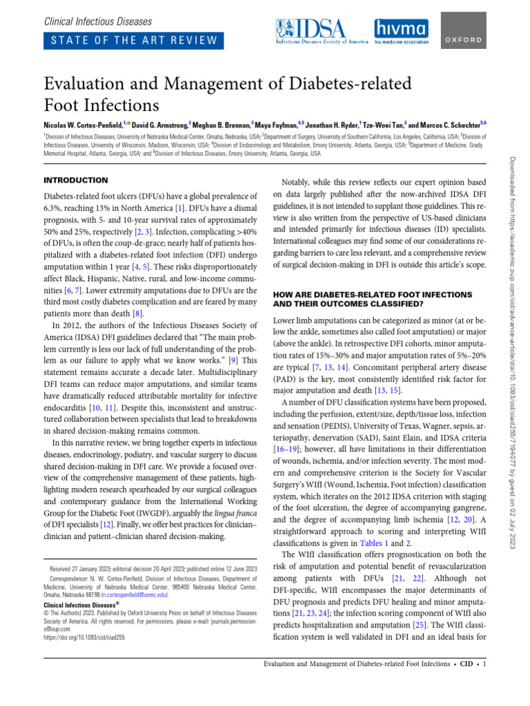 Evaluation and Management of Diabetes-Related Foot Infections | PDF ...