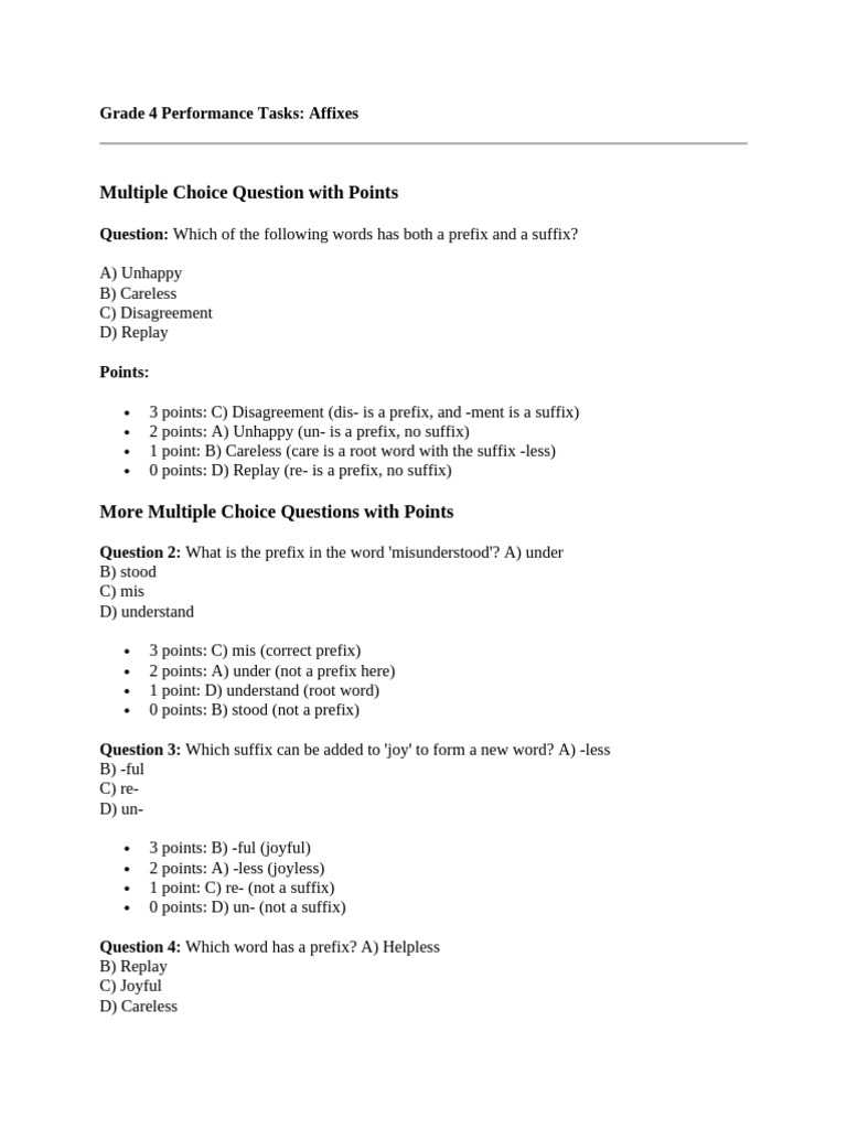 Grade 4 Affixes Performance Tasks | PDF
