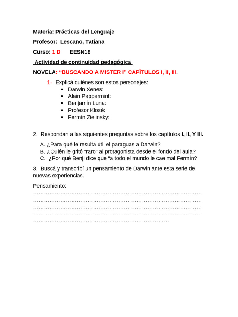 Actividad - Continuidad. 1 D Ees18 | PDF