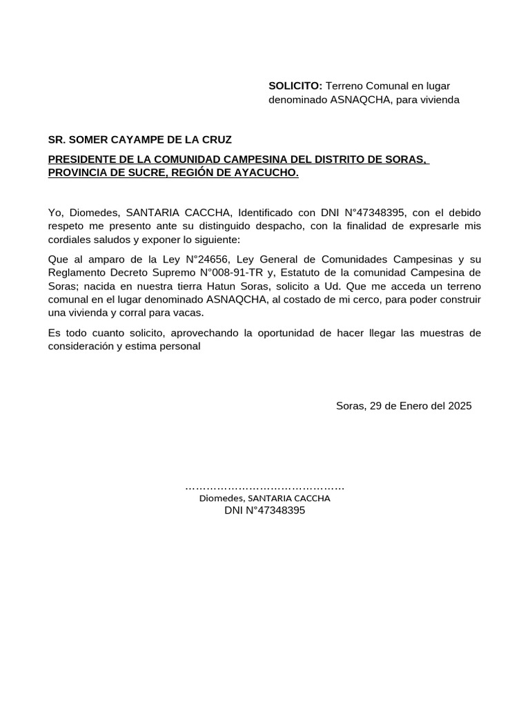 Solicito Terreno Comunal PARA CASA | PDF