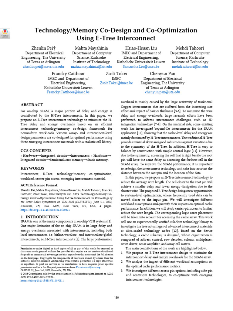 Technology/Memory Co-Design and Co-Optimization Using E-Tree Interconnect | PDF | Cpu Cache ...