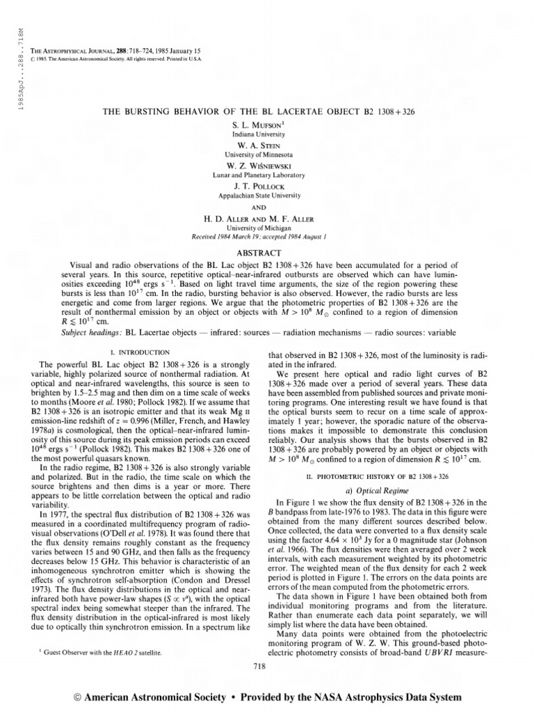 O comportamento de explosão do objeto BL Lacertae B2 1308+326. | PDF ...