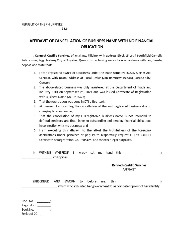 Affidavit of Cancellation_darrel | PDF