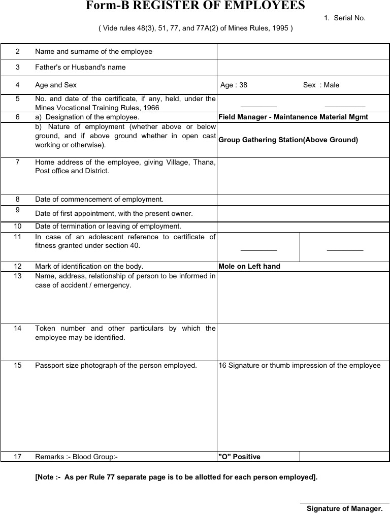 Form - B - Register of Employees | PDF