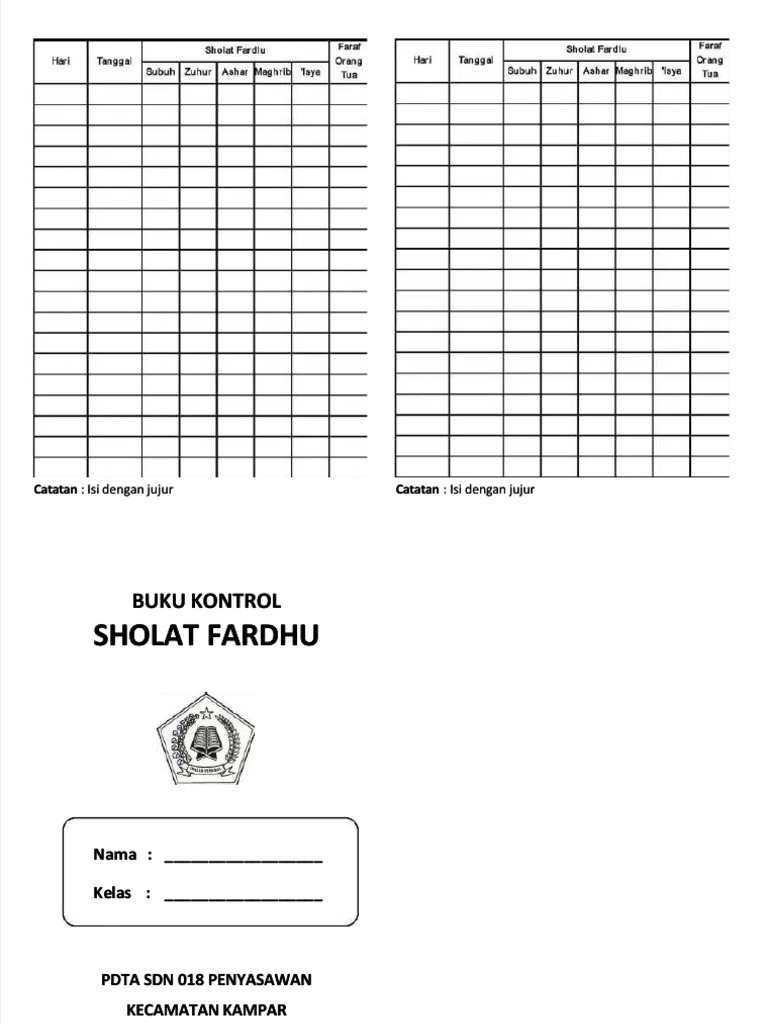 Buku Kontrol Sholat Anak | PDF