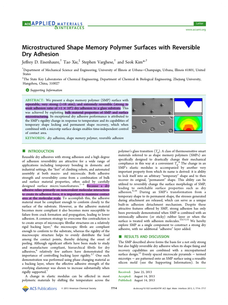 2013 Microstructured Shape Memory Polymer Surfaces With Reversible Dry ...