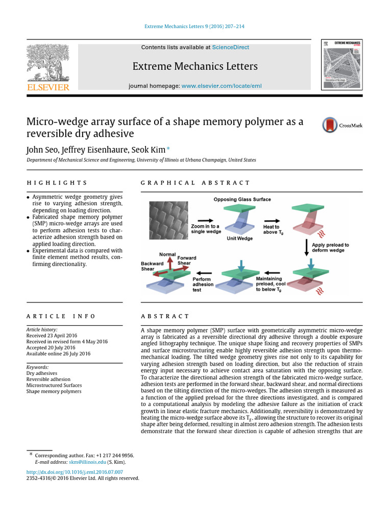 2016 Micro-wedge Array Surface of a Shape Memory Polymer as a ...