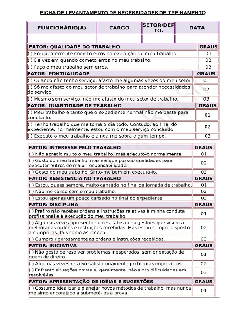 LNT Levantamento de Treinamento | PDF