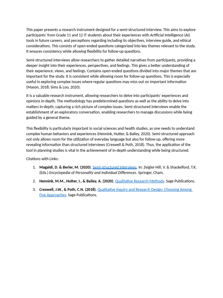 Semi-Structured Interview Guide for AI Insights | PDF