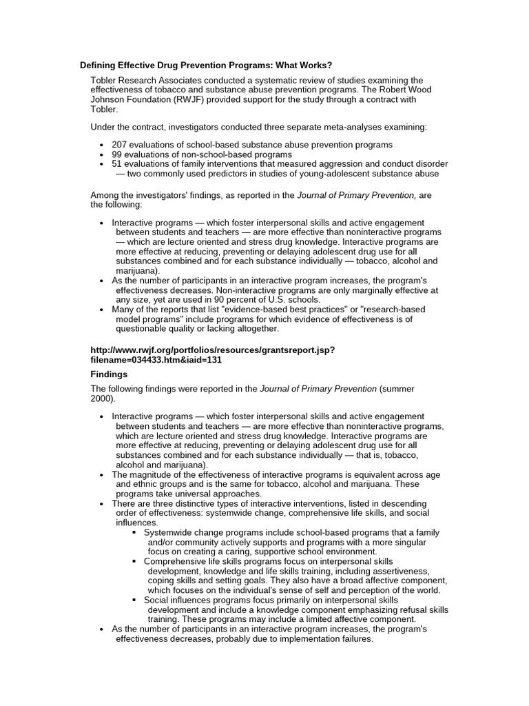 Defining Effective Drug Prevention Programs | PDF | Substance Abuse ...
