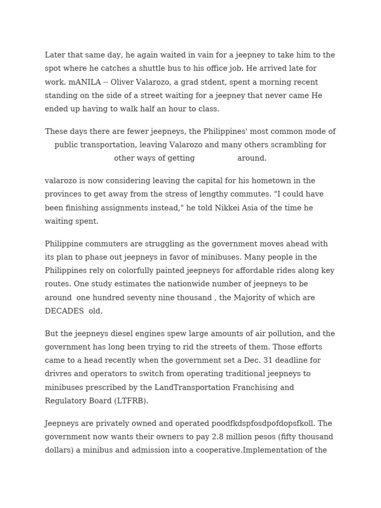Jeepney Phase-Out Sparks Commuter Struggles | PDF