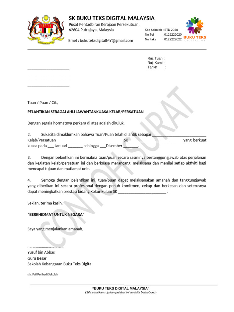 Contoh-Surat-Lantikan-AJK-Kelab-dan-Persatuan | PDF