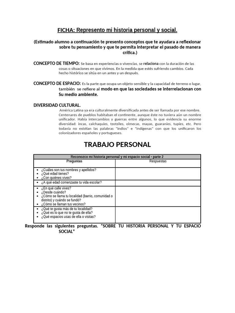 Ficha de Clase 1ero Secundaria | PDF