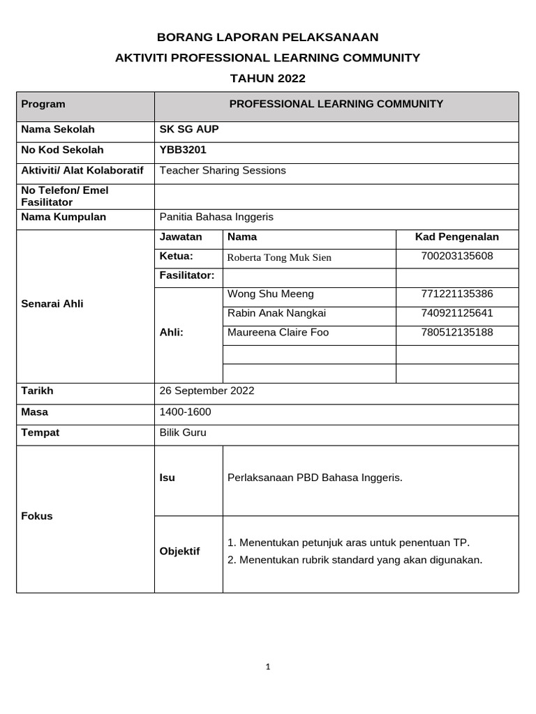 Borang Laporan PLC 2022 | PDF