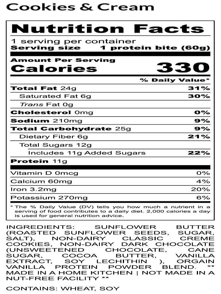 Cookies & Cream - Nutrition Label | PDF