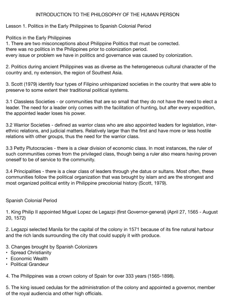 Politics in The Early Philippines To Spanish Colonial Period | PDF | Former Spanish Colonies ...