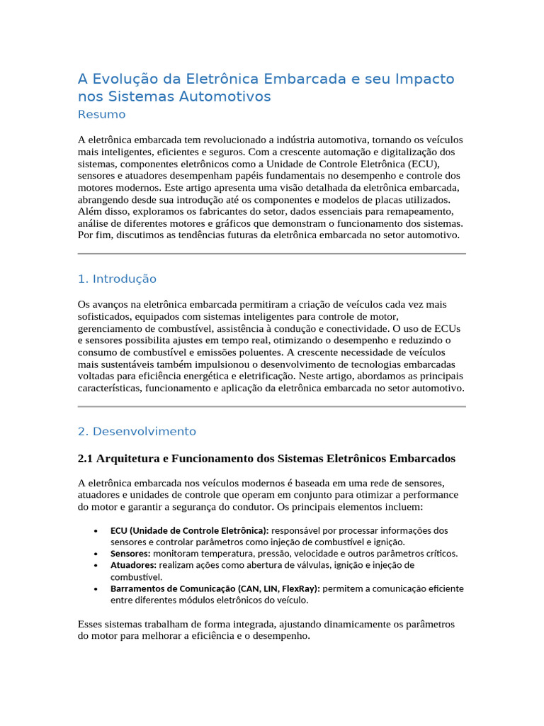 Eletrônica Embarcada nos Veículos Modernos | PDF | Motores | Injeção ...