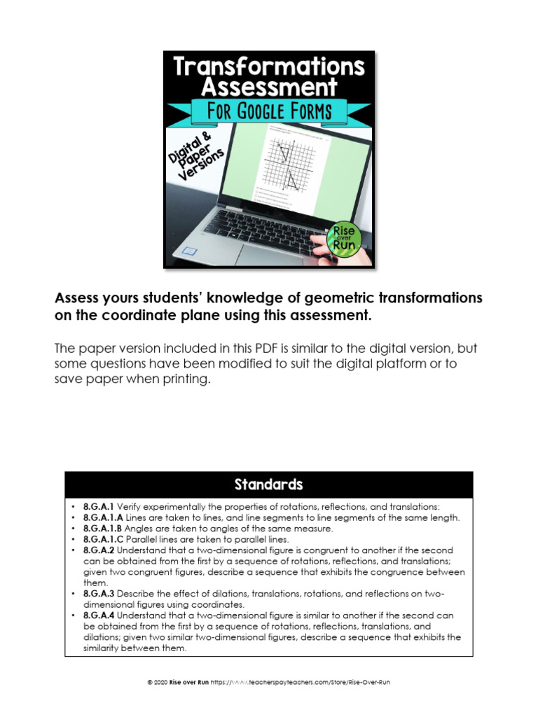 Geometric Transformations Assessment | PDF | Rectangle | Angle