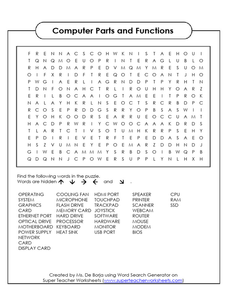 Computer Parts Word Search Puzzle | PDF | Computer Hardware | Bios
