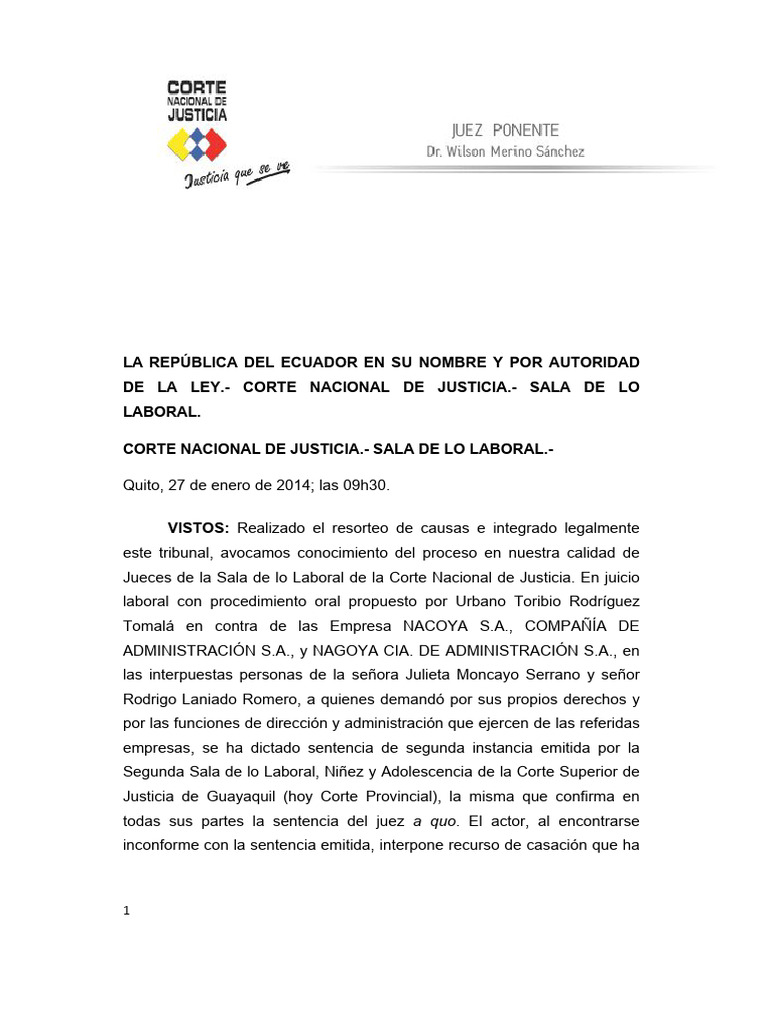 Casación Laboral en Ecuador: Caso Nacoya S.A. | PDF | Judicaturas ...