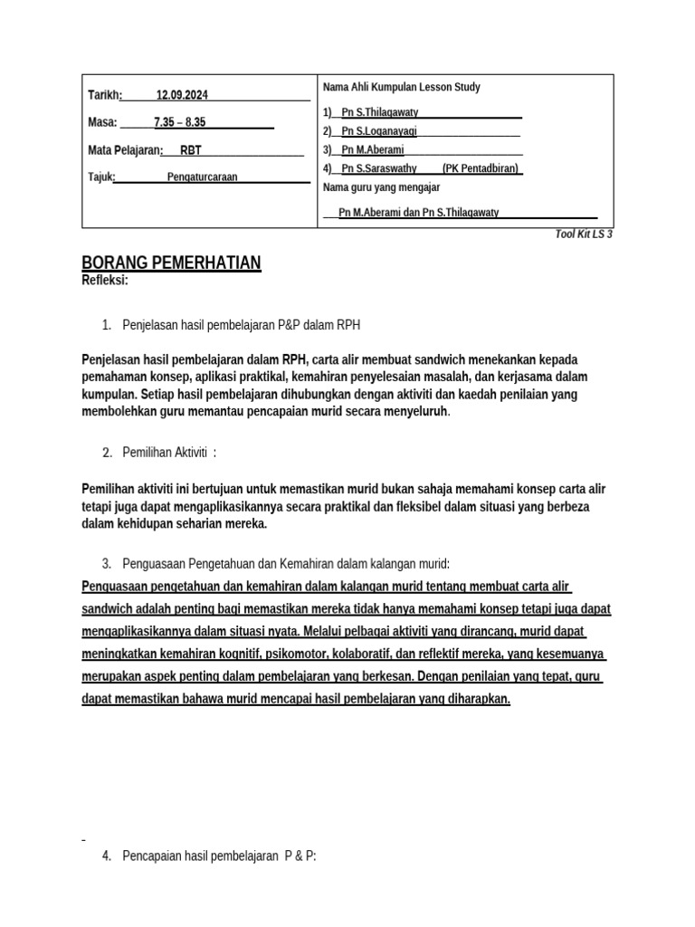 Lesson Study Pemerhatian RBT TAHUN 5 | PDF
