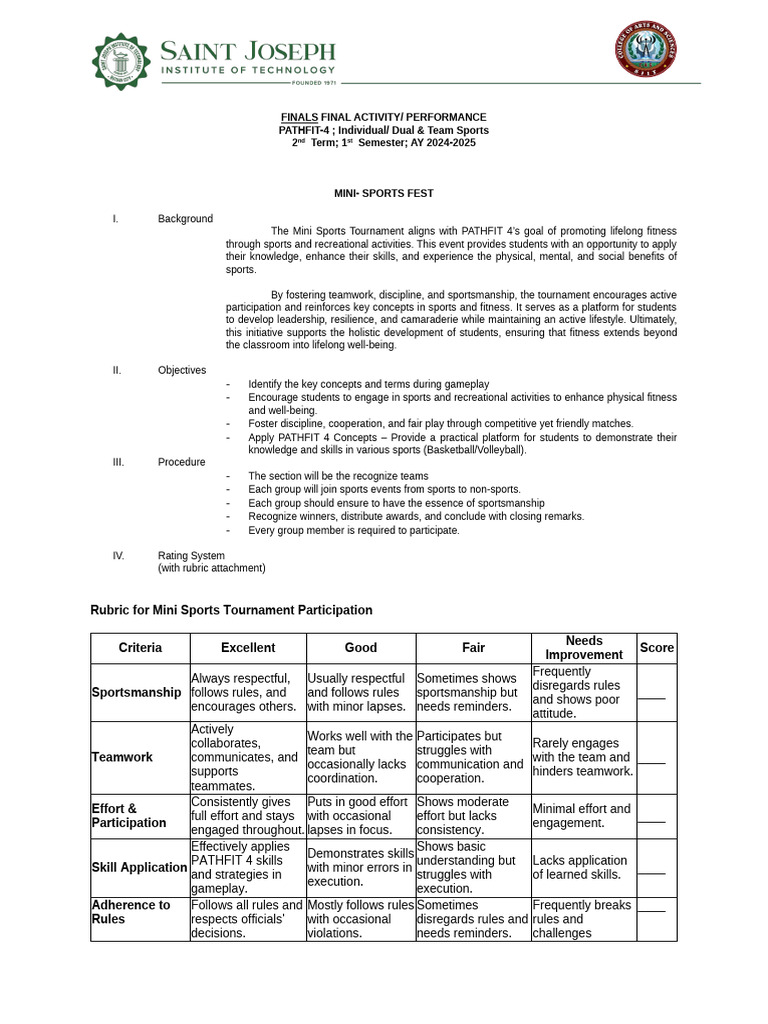 Mini Sports Fest & Dance Competition Guide | PDF | Sports | Physical ...