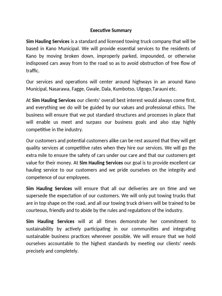 Car Hauling Business Plan | PDF | Regulatory Compliance | Truck Driver