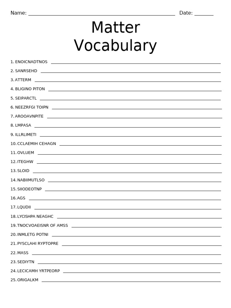 Matter Vocabulary 2a8783 61632b1e | PDF