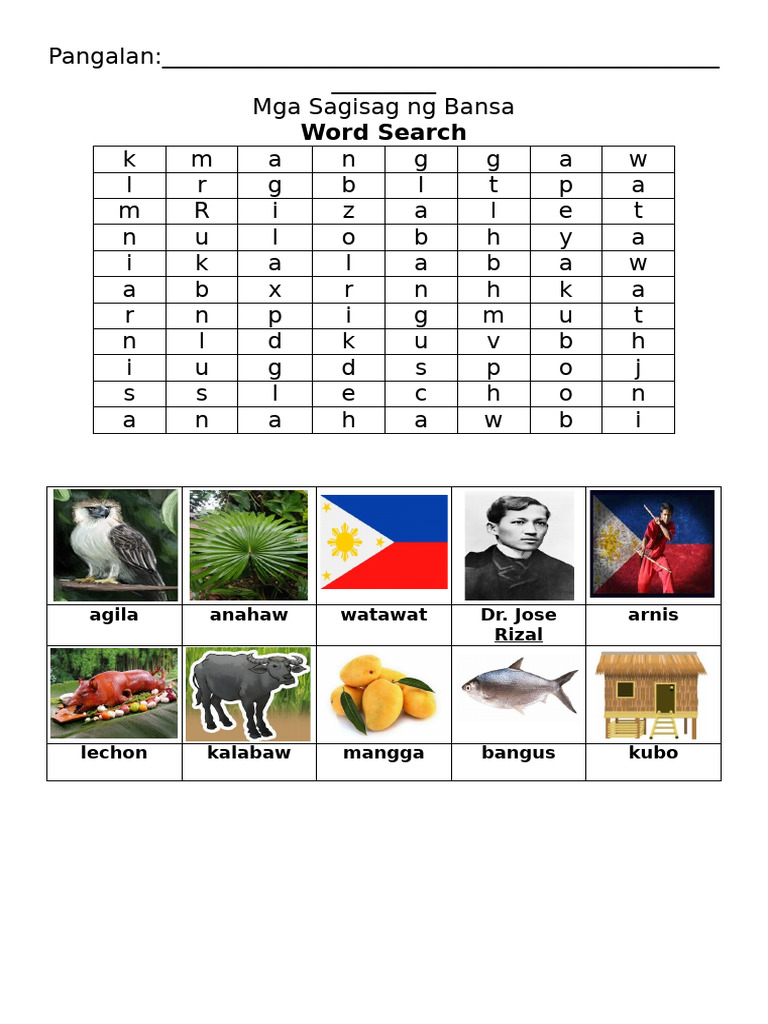 Word Search: Sagisag ng Bansa | PDF