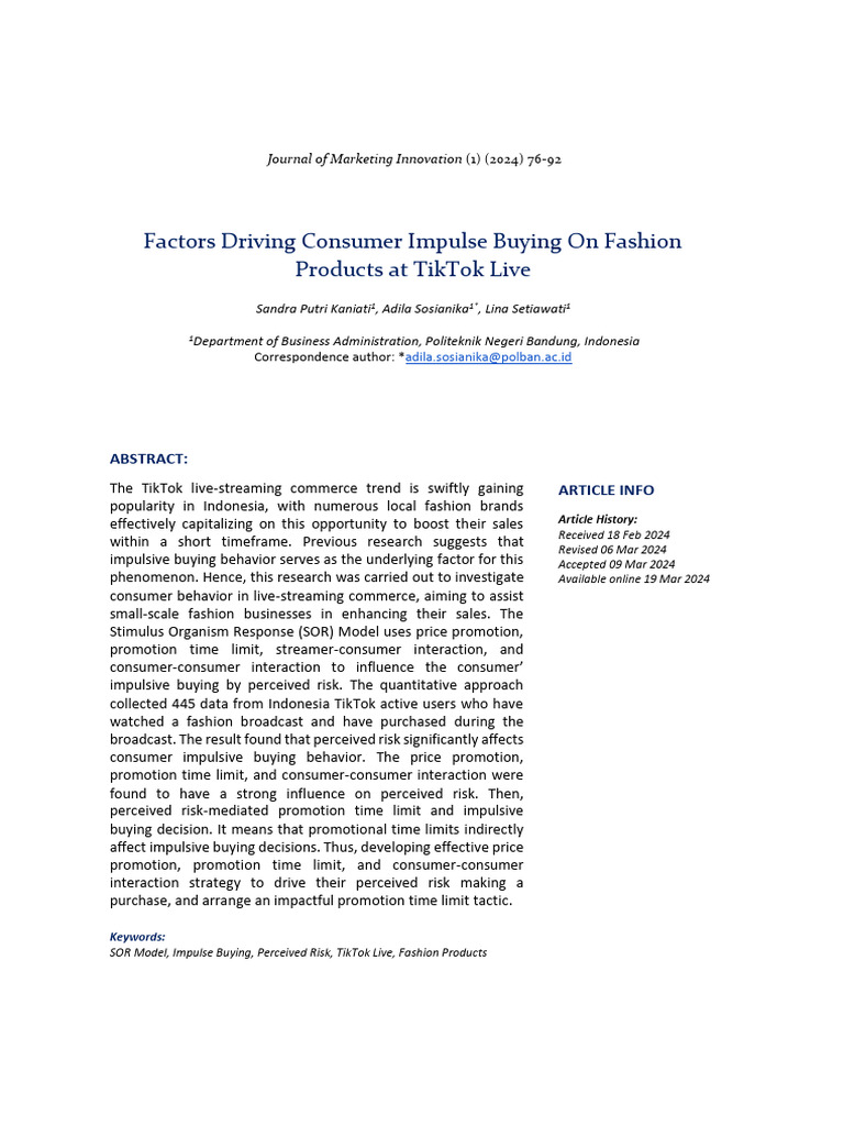 Factors Driving Consumer Impulse Buying On Fashion | PDF | Behavior | Consumer Behaviour