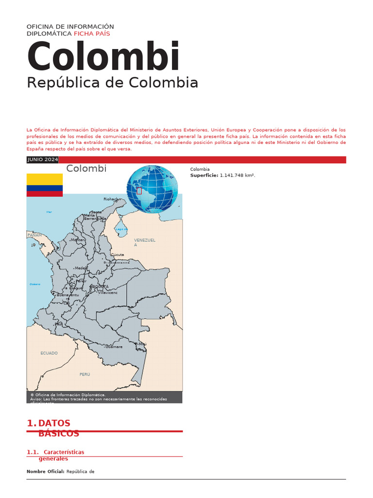 Ficha País: Datos Clave de Colombia | PDF | Colombia | Gobierno