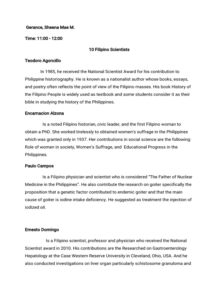 Notable Filipino Scientists and Their Contributions | PDF