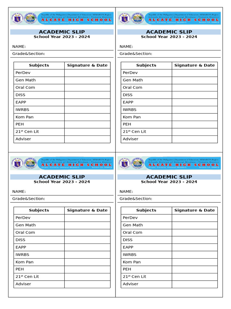 ACADEMIC-SLIP 2nd Quarter | PDF