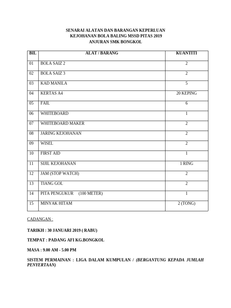 SENARAI ALATAN DAN BARANGAN KEPERLUAN | PDF