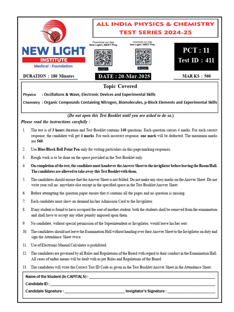 PCT Paper - 11 (20-03-2025) | PDF | Waves | Physical Phenomena