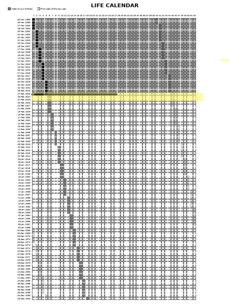 Life Calendar: Weekly Milestones | PDF