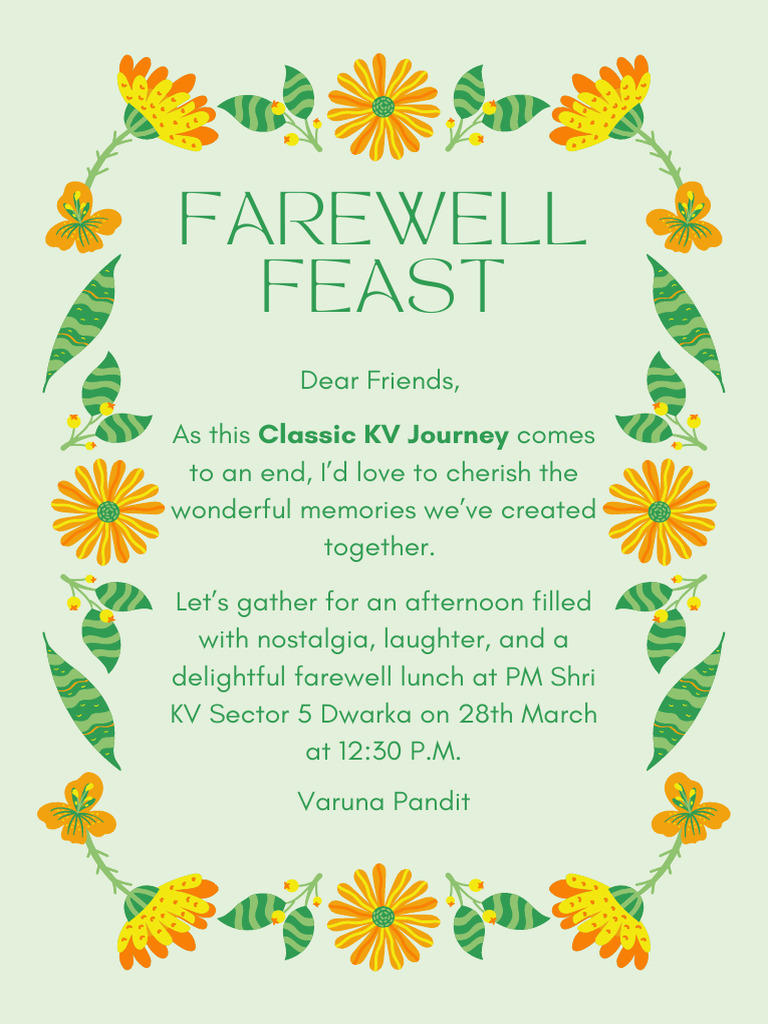 Farewell Lunch Invitation at KV Dwarka | PDF