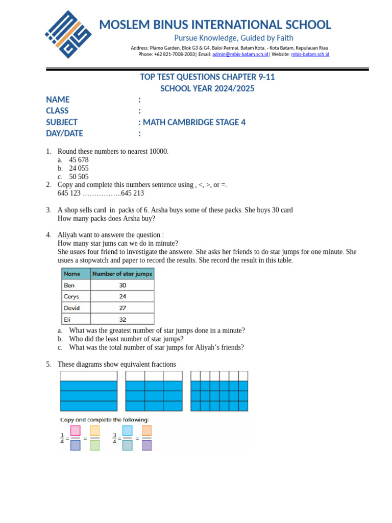 Math Test Questions for Cambridge Stage 4 | PDF