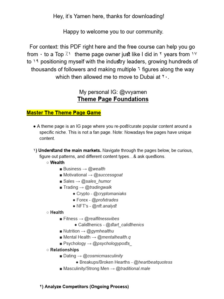 Full Theme Page Course - 0 To 10k Followers PDF | PDF