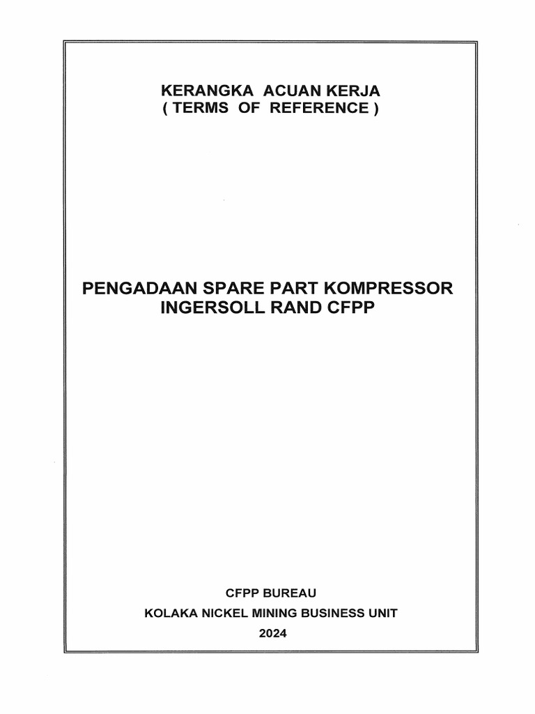 TOR Pengadaan Spare Part Kompressor Ingersoll Rand CFPP | PDF