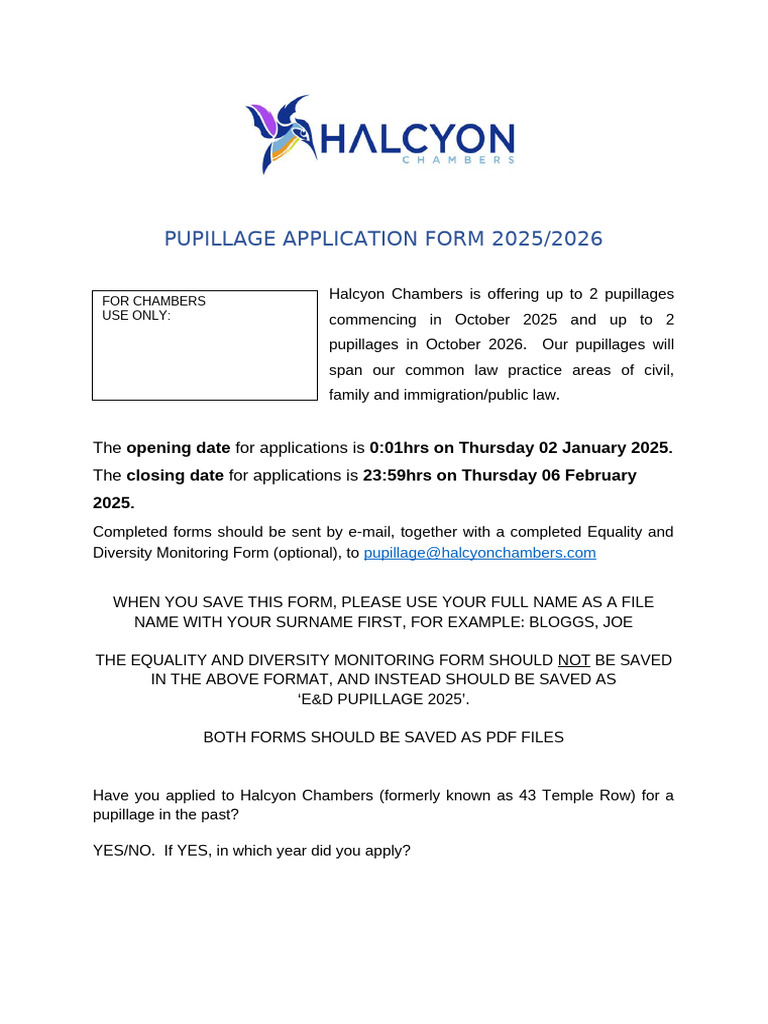 Pupillage Application Form 2025 2026 | PDF