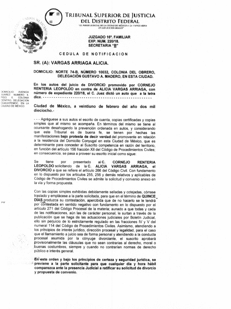 Demanda de Divorcio Incausado y Cédula de Notificación | PDF