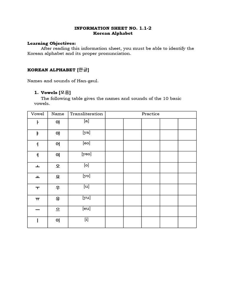 Learn Korean Alphabet Basics | PDF
