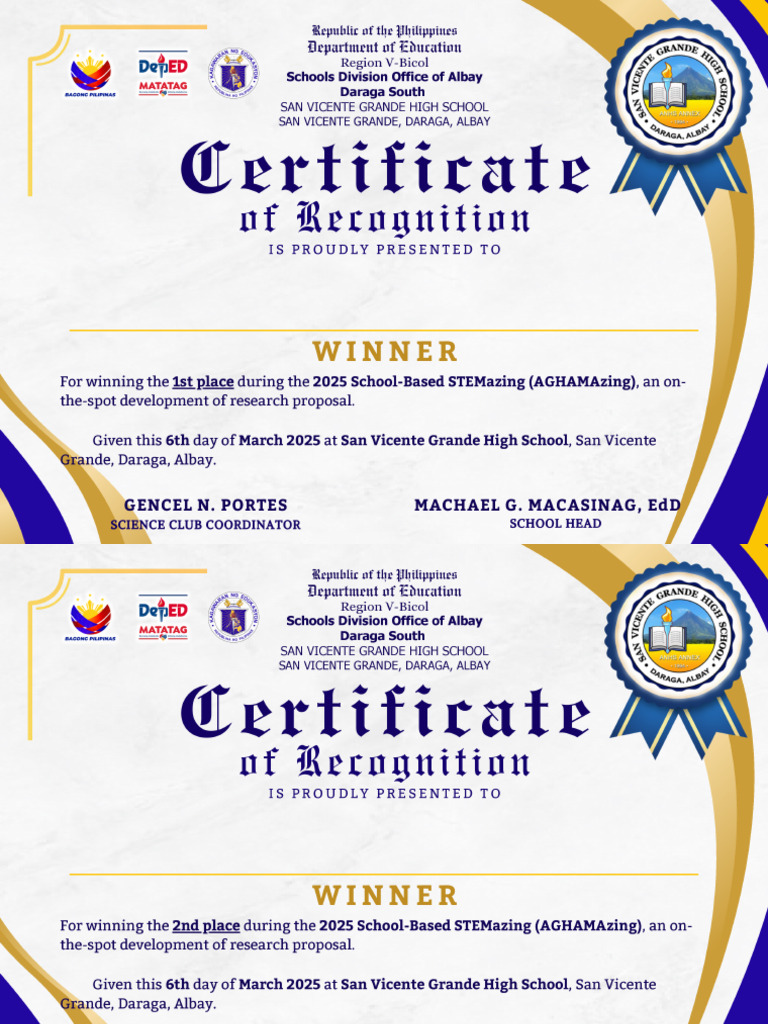 Template-Cert-Quarterly Recognition | PDF