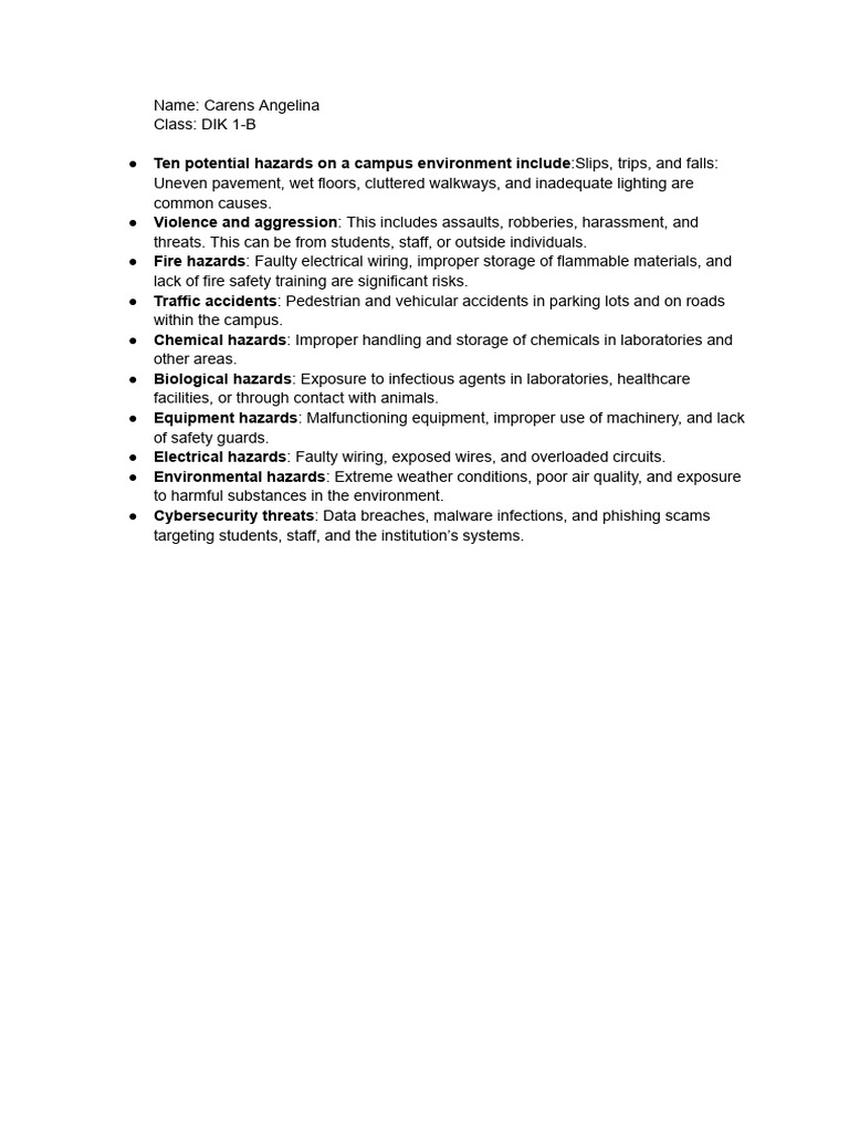 10 Potential Hazards On Campus-1 | PDF