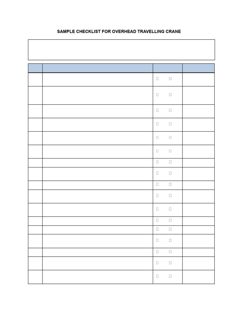 STO Checklist For Overhead Travelling Crane | PDF | Crane (Machine ...