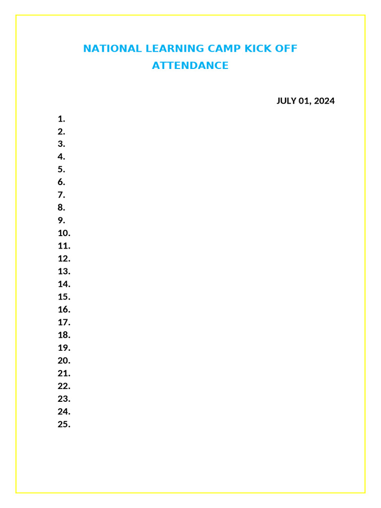 National Learning Camp Kick Off Attndance | PDF
