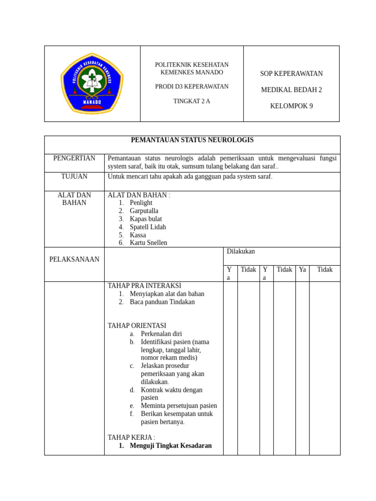 Sop Pemantauan Status Neurologis-1 | PDF