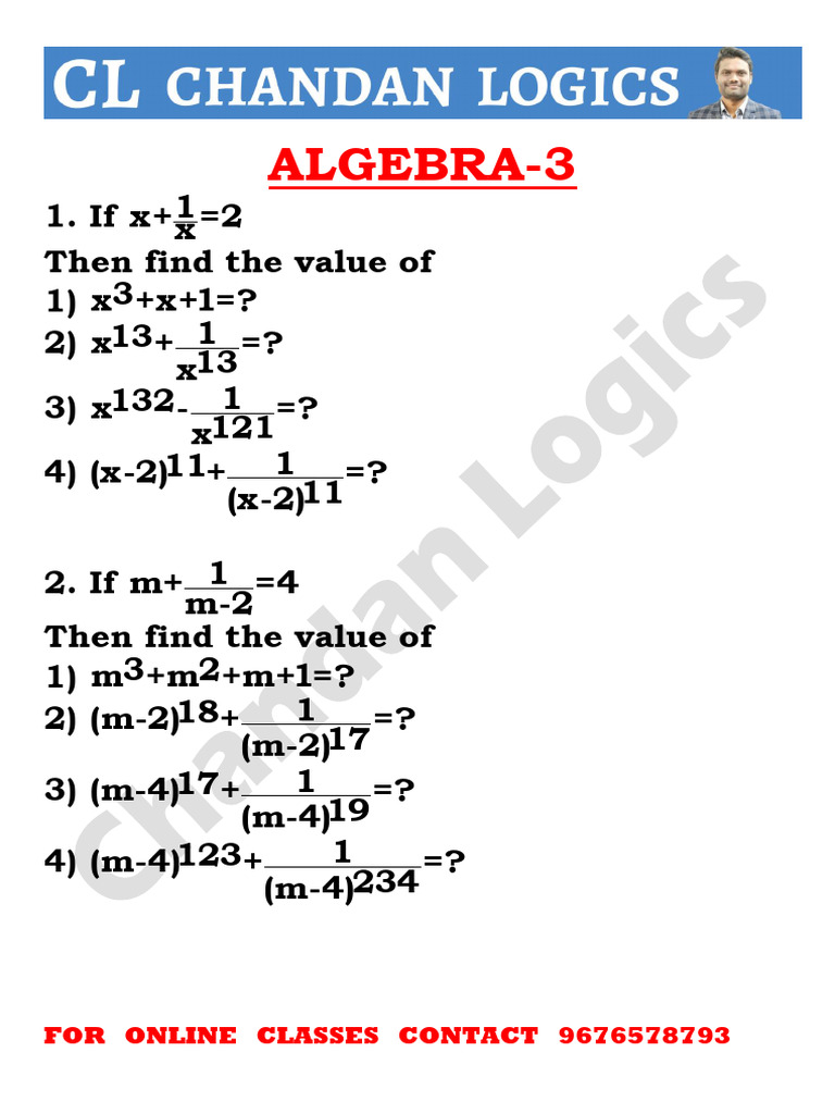 Algebra Problem Set with Solutions | PDF