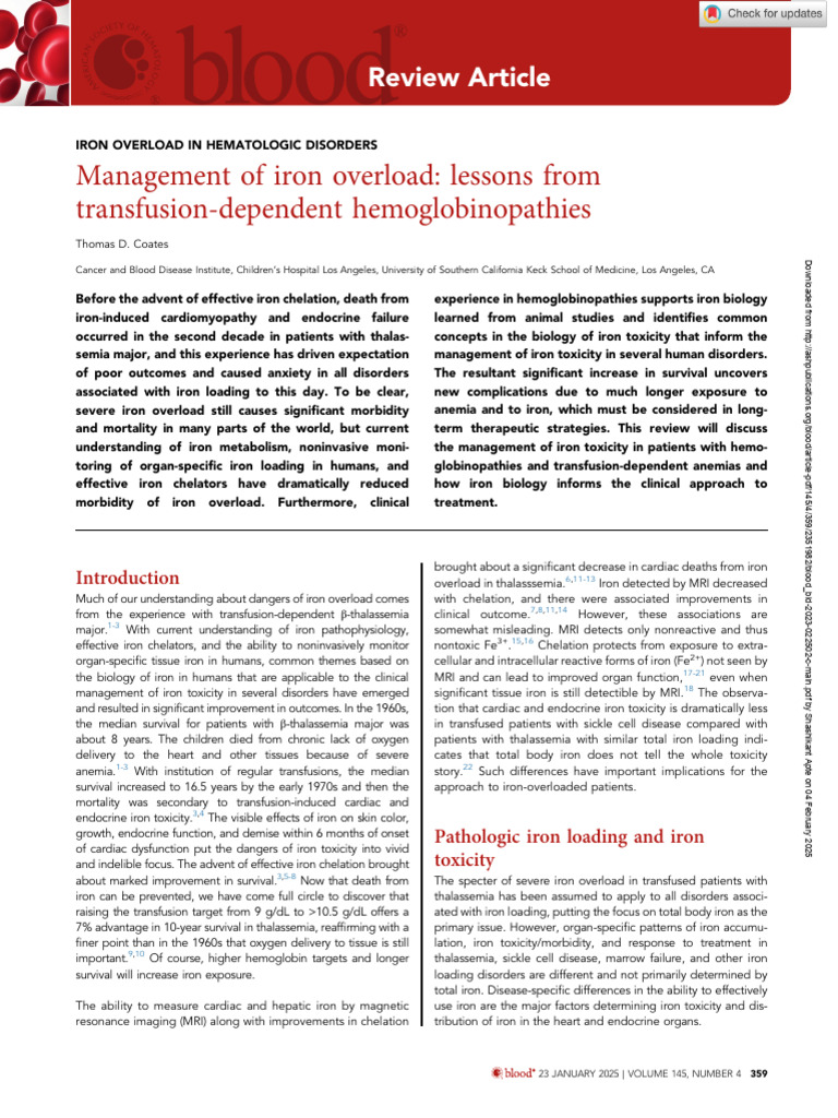 Iron Overload Management in Hematology | PDF | Iron | Clinical Medicine